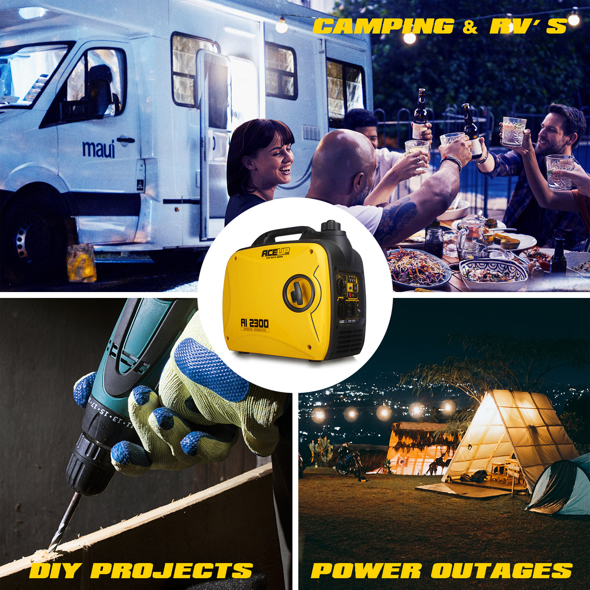 Aceup Energy 2300 Watt Portable Inverter Generator, Super Quiet Gas Ge ...