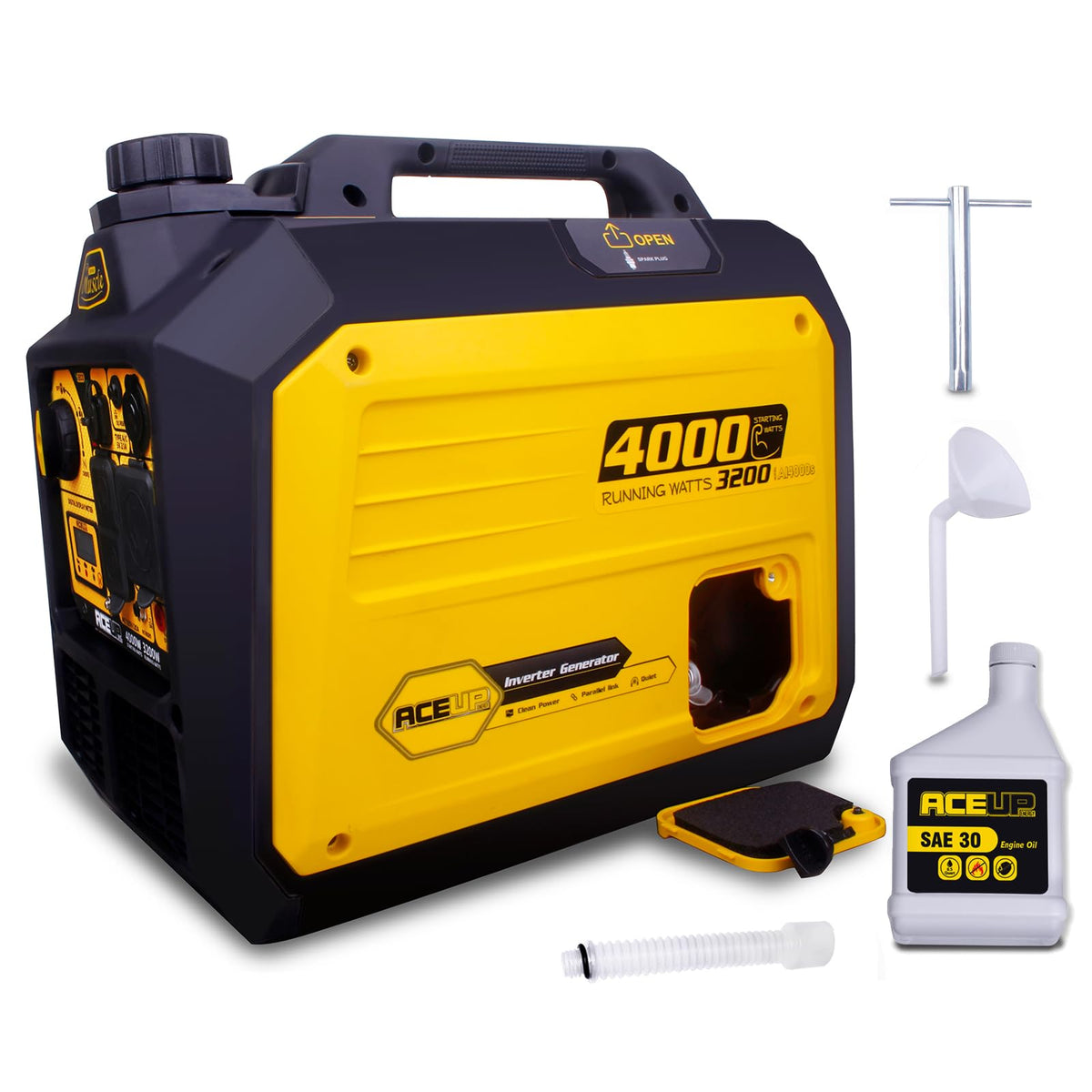 Aceup Energy 4000 Watt Portable Inverter Generator, Quiet Gas Powered ...