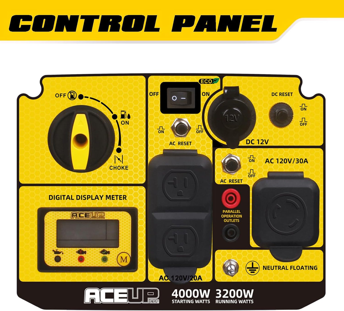 Aceup Energy 4000 Watt Portable Inverter Generator, Quiet Gas Powered ...