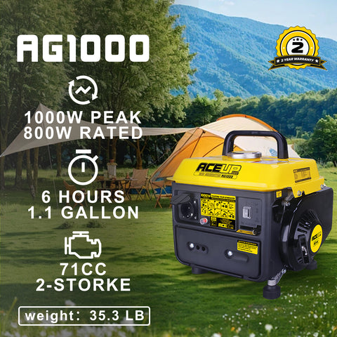 Aceup Energy 1000 Watts 2-Stroke Gas Powered Generator | Portable Smal ...