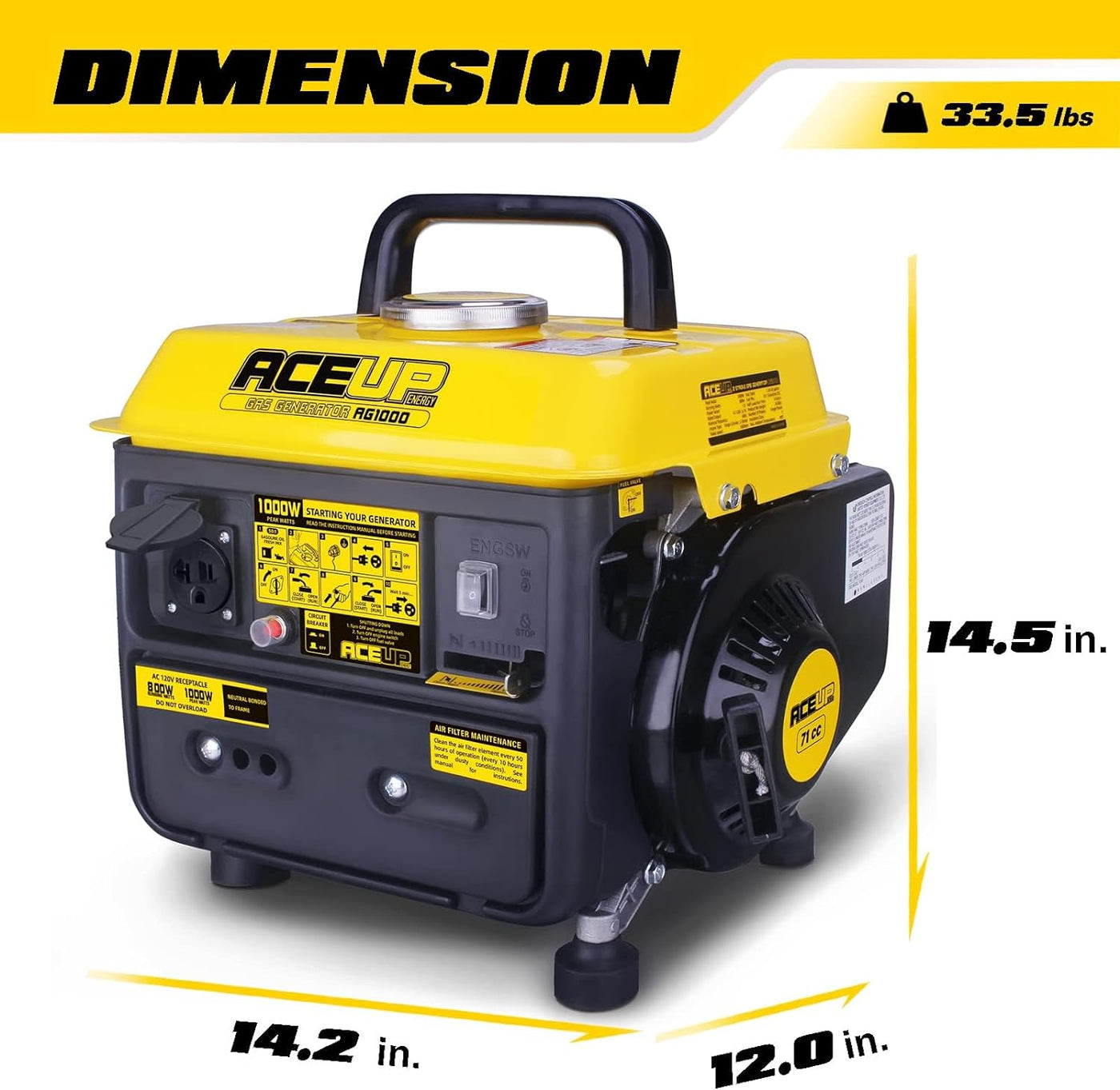 Aceup Energy 1000 Watts 2-Stroke Gas Powered Generator | Portable Smal ...