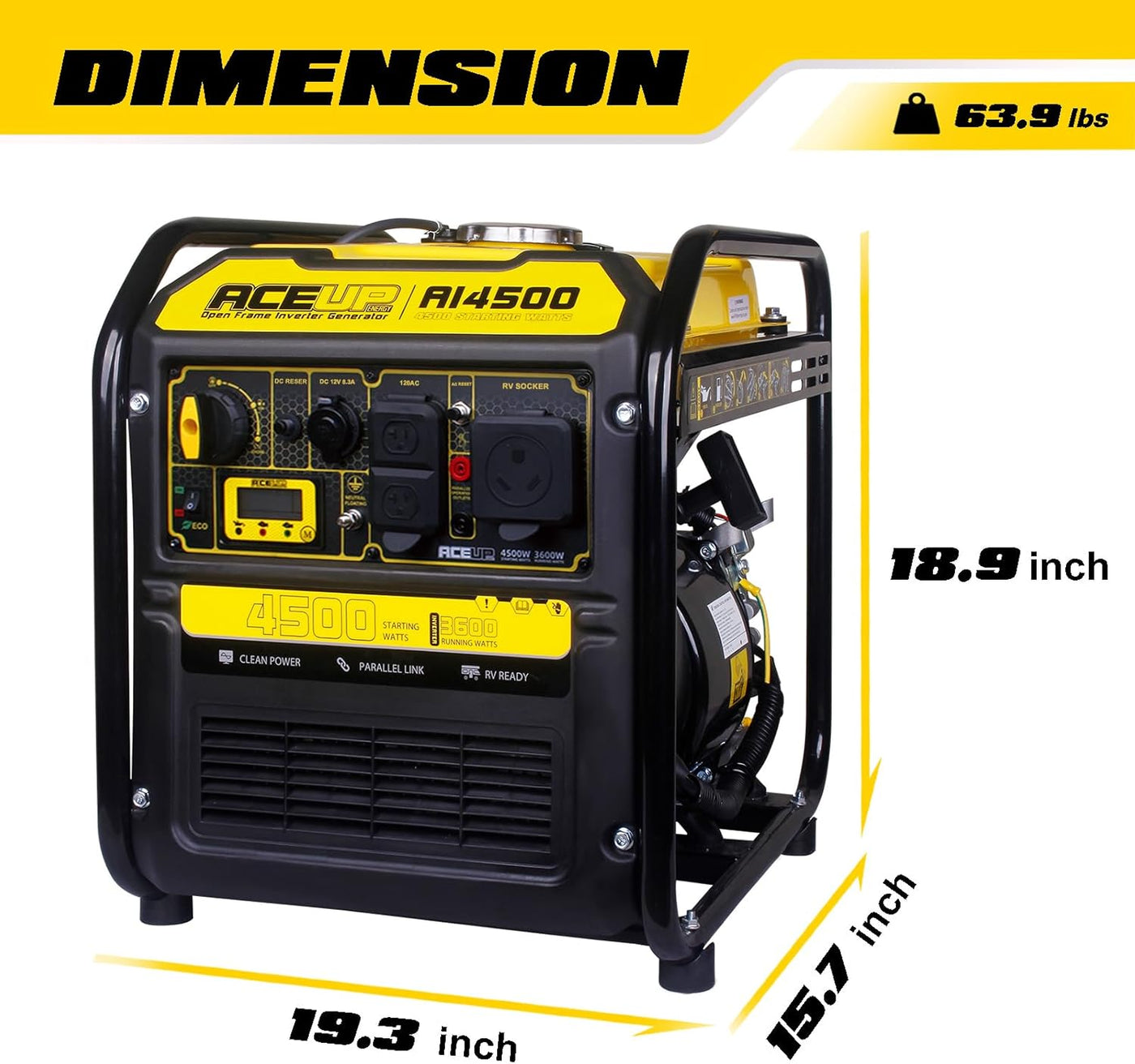 Aceup Energy 4500 Watt Open Frame Inverter Generator, Gas Powered Gene ...